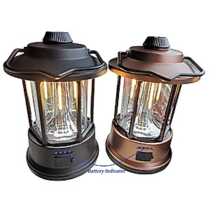 Goldengulf USB Rechargeable Super Bright Retro Campsite Lantern Outdoor Camping Hiking Fishing Tent Night Light Lamp Stepless Dimming 3 Modes Adjustable Waterproof (White)