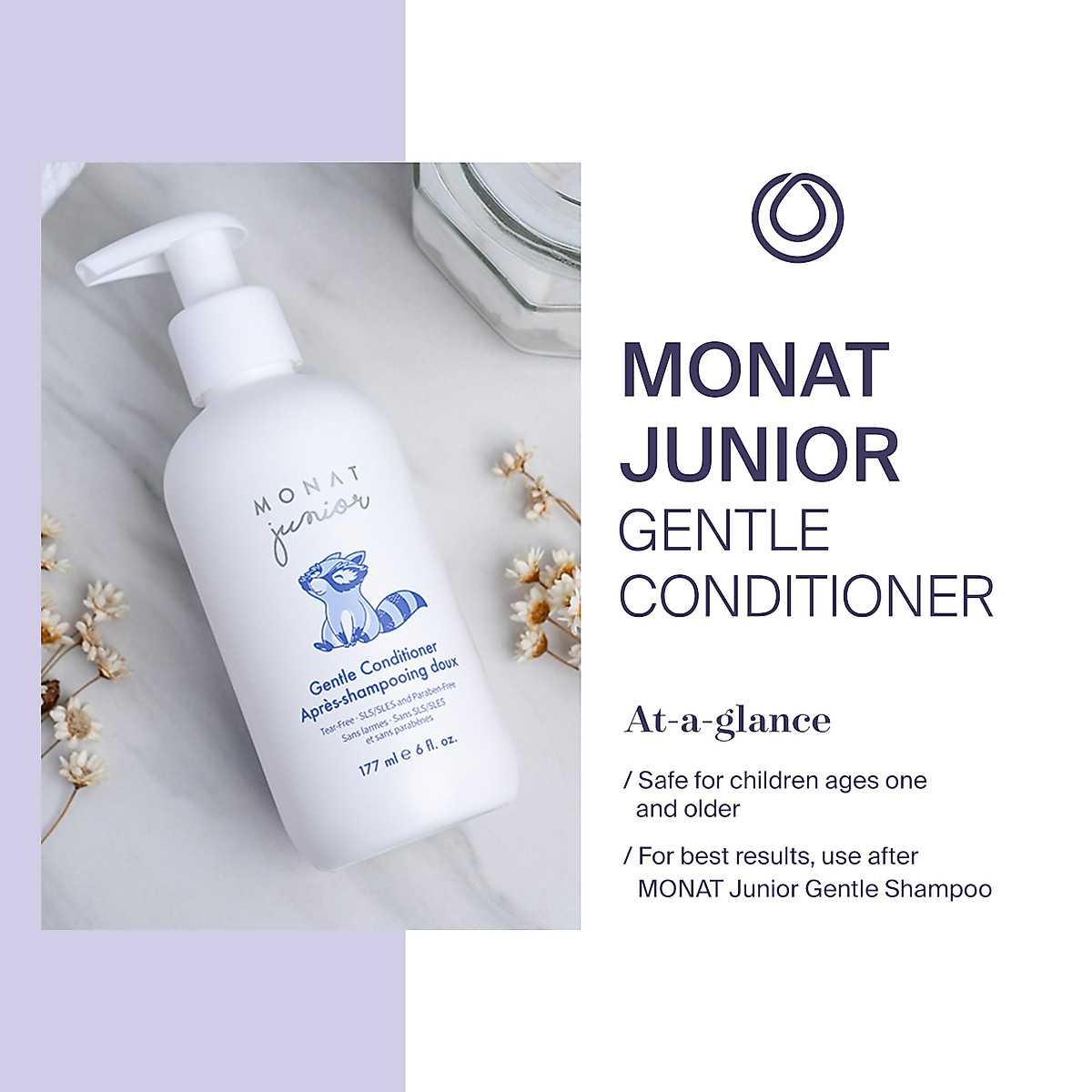 MONAT Junior Gentle Conditioner - A safe and gentle Anti Frizz Hair Conditioner for children that rinses out quickly. All Natural Tear-free, Sulfate & Paraben-free - Net Wt. 177 ml e / 6 fl. Oz.