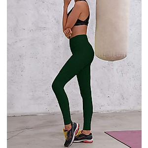 AIMILIA Butt Lifting Anti Cellulite Leggings for Women High Waisted Yoga Pants Workout Tummy Control Sport Tights Dark Green