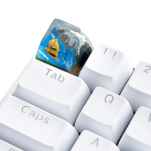 Ocean Key Artisan Keycaps for DIY Replacement Handmade Resin Keycaps for Decoration, Ship and Sea Handmade Resin Keycaps for Switch Gaming, Cherry MX Mechanical Keyboards (Yellow and Blue)