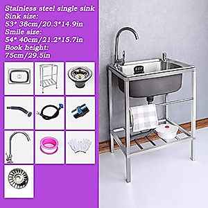 Free Standing Utility Sink for Washing, Stainless Steel Outdoor Station, Single Bowl Commercial Kitchen Sink Farmhouse Simple Laundry Sink With Faucet Undershelf for Bathroom Laundry Room ( Color : Co