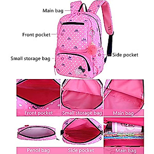 LAMOGRAFY 3Pcs Kids Backpack Bowknot Printed Daypack Girls 3 in 1 School Bag with Shoulder Bag and Pencil Bag