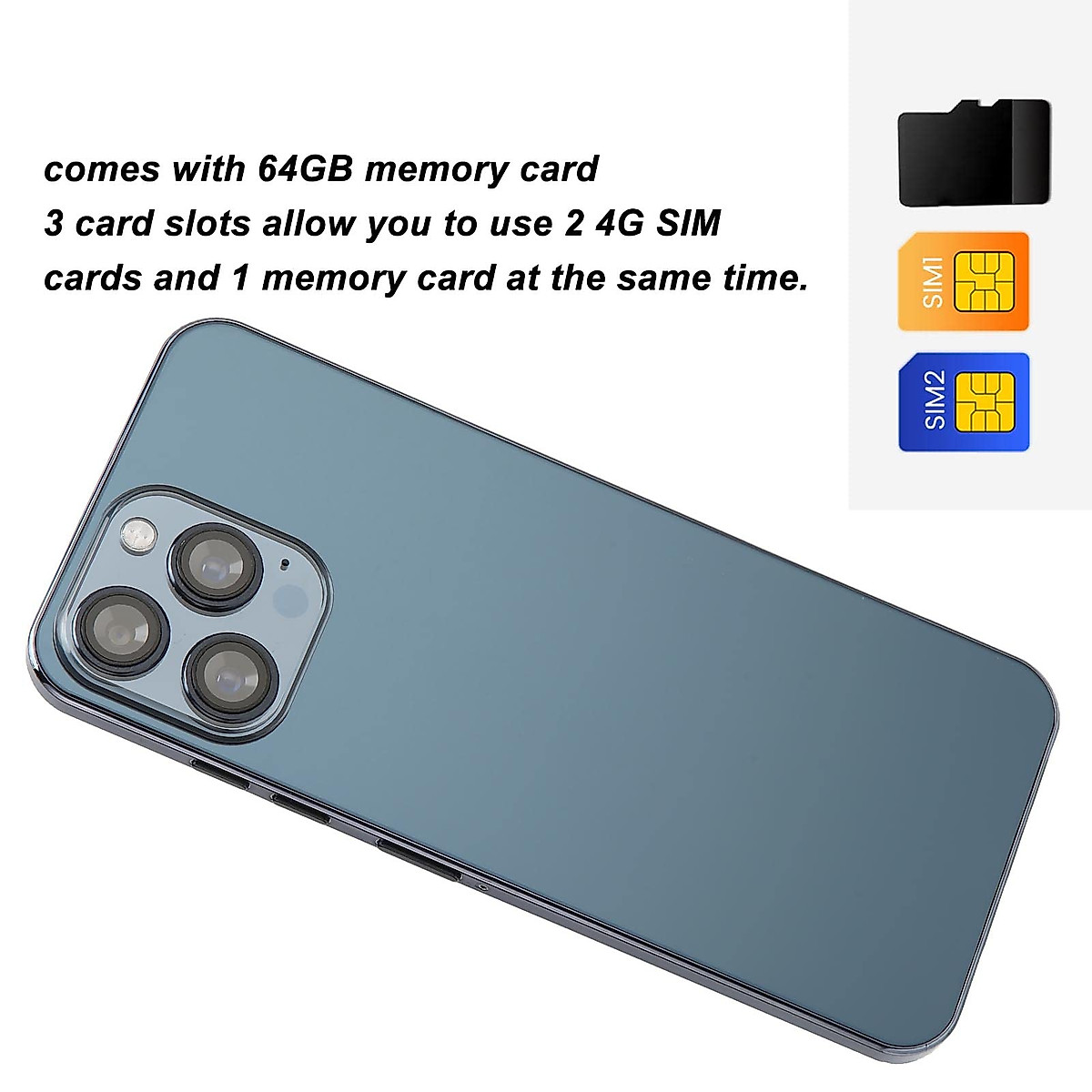 ciciglow I14 Pro Max Smartphone, 6.53 Inch 4G Mobile Phone, 8GB RAM 64GB ROM, 8MP+8MP Camera, 1440x3200 HD Display, 6000mAh, WiFi, BT, Face ID (US Plug)