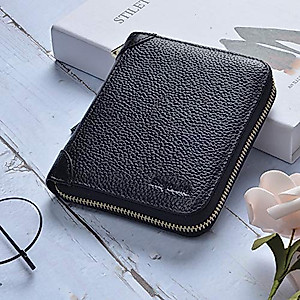 Easyoulife Womens Credit Card Holder Wallet Zip Leather Card Case RFID Blocking (Black)