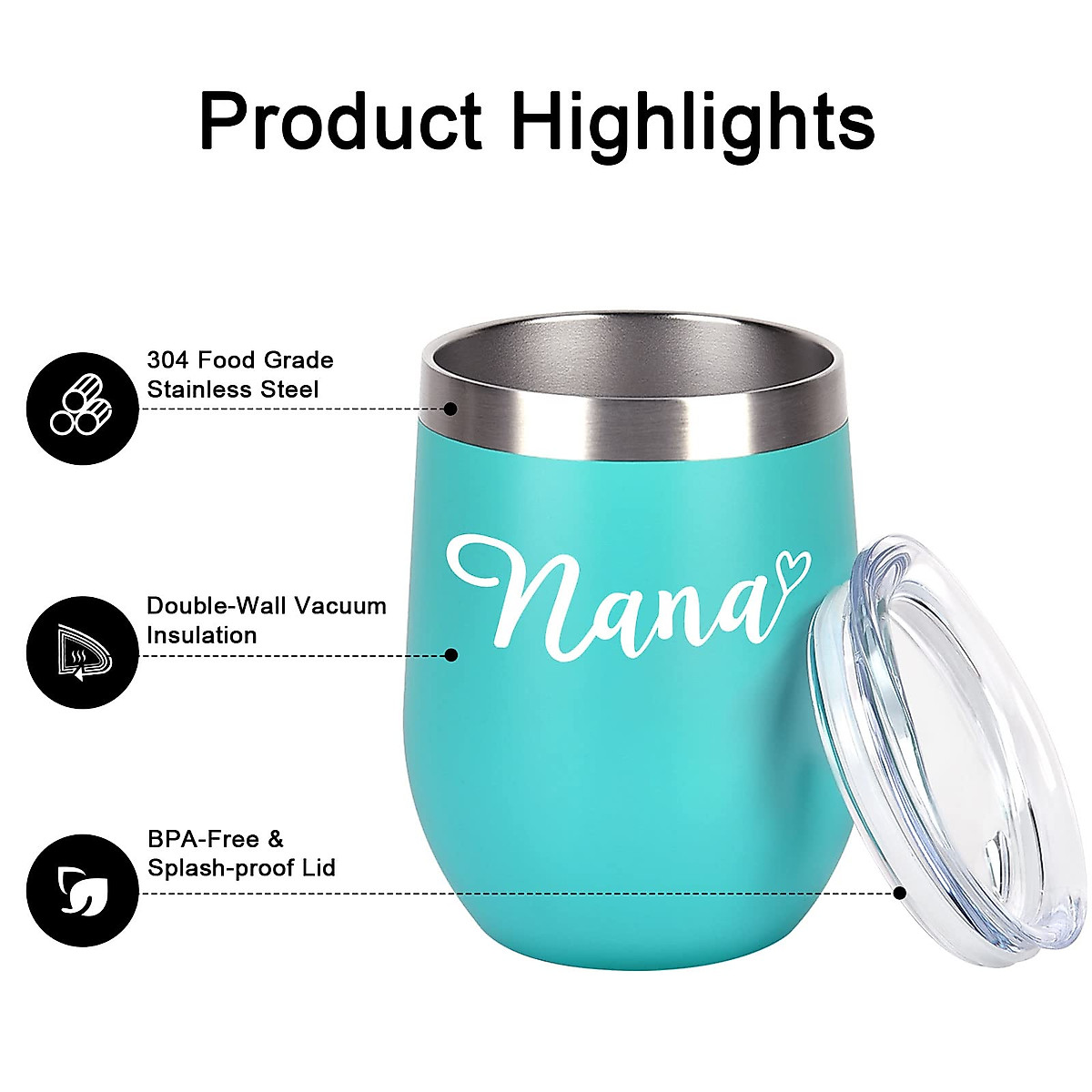 Gtmileo Mothers Day Gifts for Grandma, Nana Gifts Stainless Steel Insulated Wine Tumbler, Christams Birthday Gifts for Grandma Gigi Grandmother Granny New Grandma from Grandchildren(12oz, Mint)