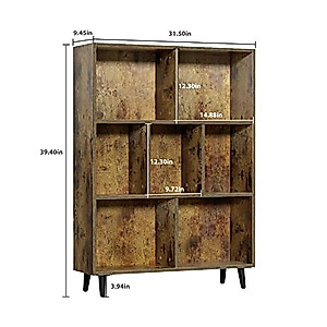 LAR-ME 3-Tier Bookshelf, Mid Century Bookshelf 7 Cube Storage Organizer Bookcase with Legs for Bedroom, Living Room, Office (Retro Brown)