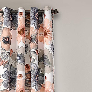 Lush Decor Leah Room Darkening Window Curtain Panel Pair Floral Insulated Grommet, 52"W x 84"L, Coral and Gray