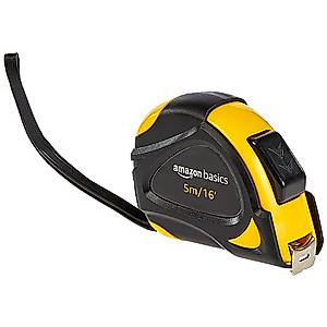 Amazon Basics Self-Locking Tape Measure - 16-Feet (5-Meters), Inch/Metric Scale, MID Accuracy