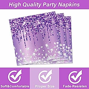 200PCS Purple Birthday Party Plates and Napkins Purple And Silver Birthday Party Decorations Purple Silver Party Tableware Set Serves 50 Guests Girls Ladies Women Wedding Birthday Party Favors