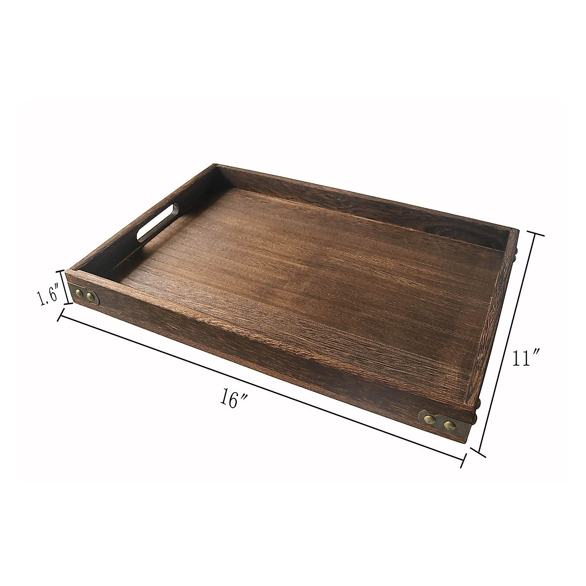 Wood Serving Tray with Handles, 16" Rustic Tray, Durable and Lightweight Paulownia Wood Nesting Tray