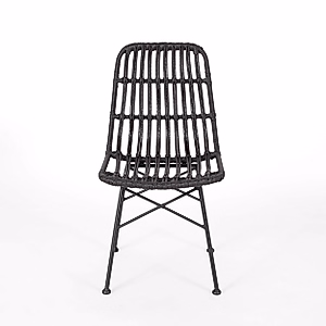 GDFStudio Indoor Wicker Dining Chairs (Set of 2), Gray and Black