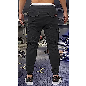 OUTSON Mens Fashion Joggers Sports Pants Casual Cotton Cargo Pants Gym Sweatpants Trousers Mens Long Pant Black