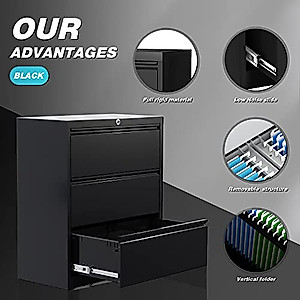 GangMei 3 Drawer Lateral File Cabinet, Metal Lateral File Cabinets with Lock, Legal Size Steel Lateral Filing Cabinet for Office and Home