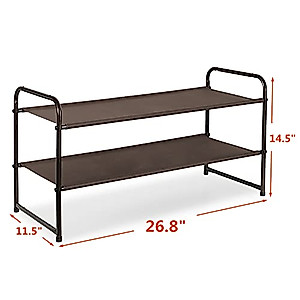 Simple Trending 2-Tier Stackable Shoe Rack, Fabric Shoe Shelf Storage Organizer, Bronze
