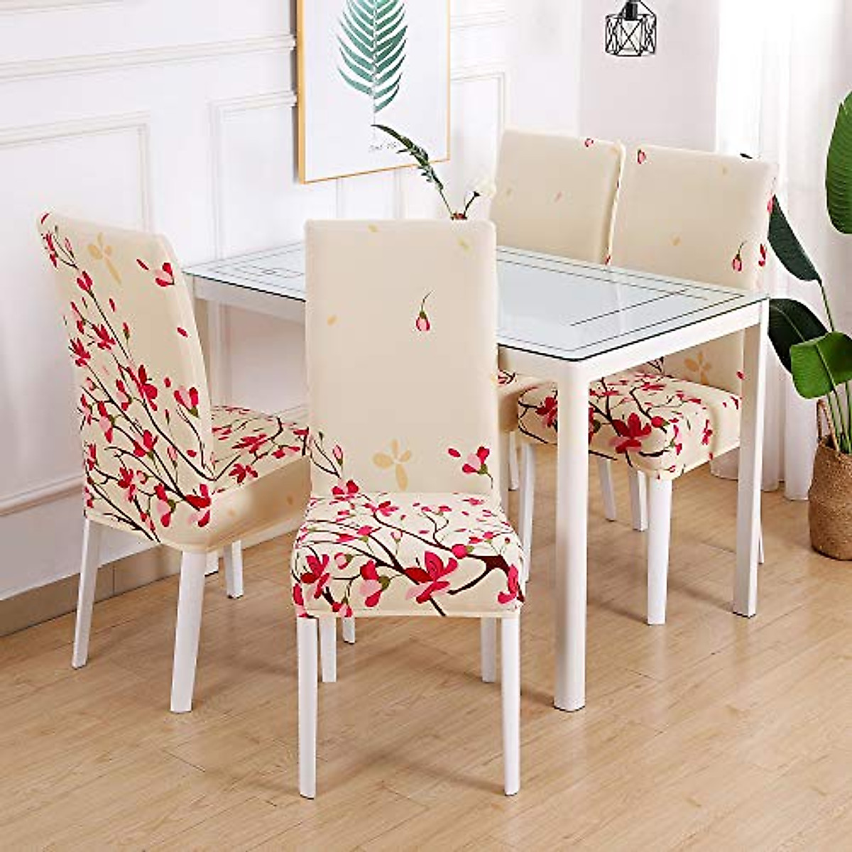 SearchI Dining Room Chair Covers Slipcovers Set of 6, Spandex Super Fit Stretch Removable Washable Kitchen Parsons Chair Covers Protector for Dining Room,Hotel,Ceremony, Flowers