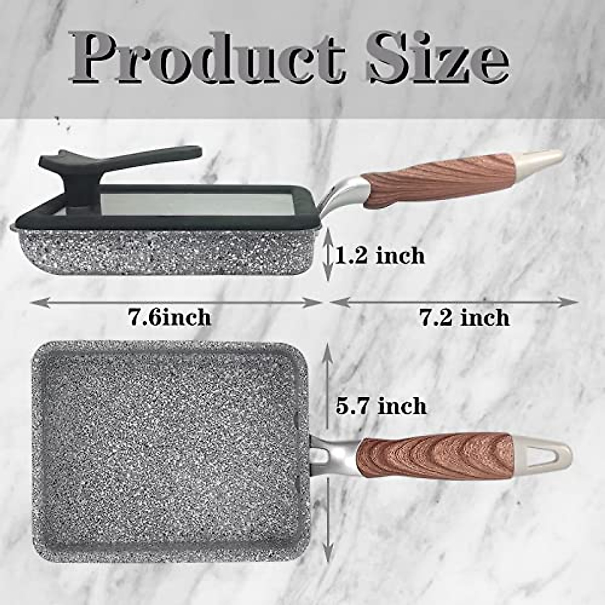 DXBVIEX 9 PCS Tamagoyaki Pan Set, Japanese Omelette Pan Nonstick with Lid, Square Japanese Egg Pan, Rectangle Tamago Pan 7.6" x 5.7" Grey