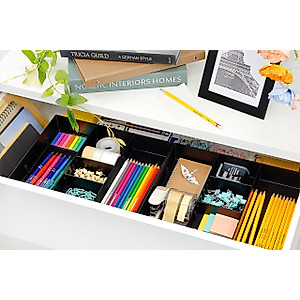 CAXXA 3 Slot Drawer Organizer with Two Adjustable Dividers - Junk Drawer Storage for Office Desk Supplies and Accessories, Black (1 Pack)