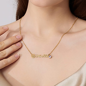MLUHKEE Birth Flower Name Necklace Personalized, 18K Gold Plated Floriography Custom Birth Flower Necklace with Name, Customized Birthstone Necklace for Women, 3 Colors