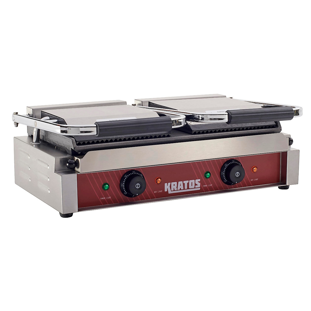Kratos Commercial Electric Panini Sandwich Grill with Grooved Top and Smooth Bottom Plates, 18.7"x9" Cooking Surface, Commercial Countertop Panini Press, 120V, 3500W (29Y-025)