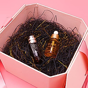 Zwish 1LB Crinkle Cut Paper Shred Filler for Gift Box 405G Crinkle Black Paper & 45G Shiny Gold Hamper Shreds for Gift Wrapping & Basket Filling(Black&Gold)