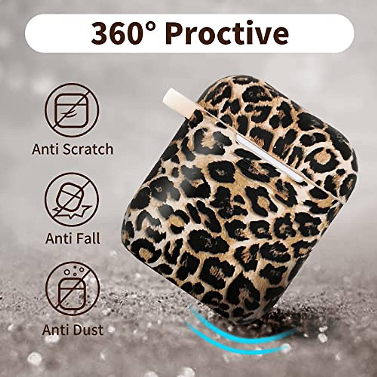 MOLOVA Case for Airpods 1&2 Case,Leopard Airpod Case with Strap Compatible with AirPods 2/1,Full Protect Silicone Skin Cover with Fur Ball Keychain for Women Girls Teen