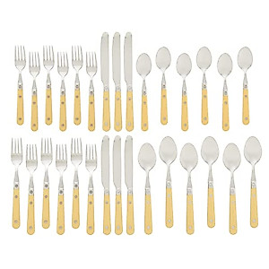 Ginkgo International Le Prix Stainless Steel Dishwasher-safe 30piece flatware set, Service for 6, Yellow,22704