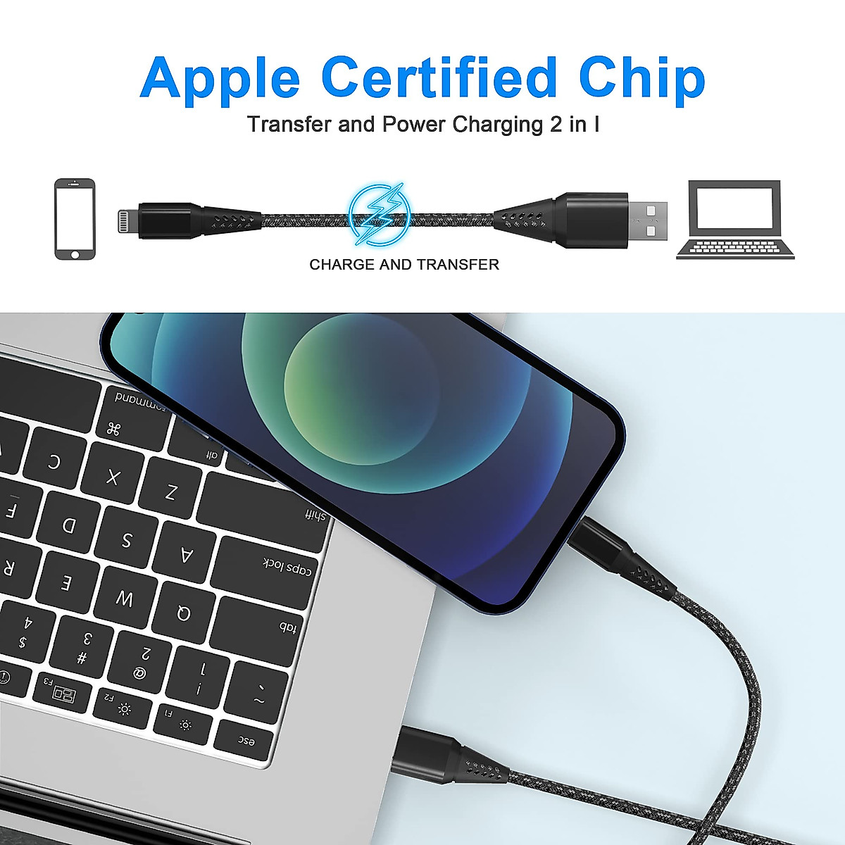 iPhone Charger 20FT/6M [Apple MFi Certified] Lightning Cable Extra Long iPhone Charging Cord Nylon Braided Fast Apple Charger Cable 2.4A for iPhone 12 11 Pro X XS Max XR/8 Plus/7 Plus/6/6s Plus