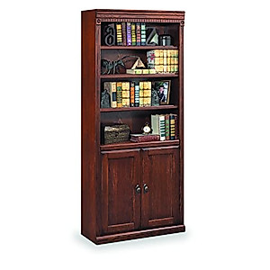 Martin Furniture Huntington Oxford Wood Bookcase with Doors, Storage Cabinet, Office Shelves, Brown (HO3072D/B)