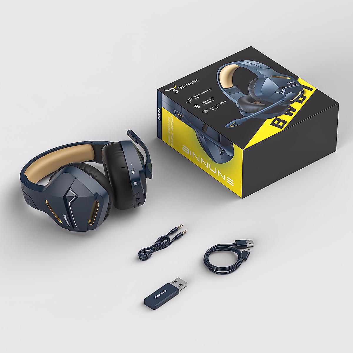 BINNUNE 2.4GHz Wireless Gaming Headset with Microphone for PC PS4 PS5 Playstation 4 5, Bluetooth Gaming Headphones with Mic for Laptop Computer