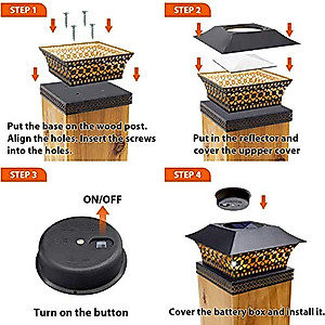 SIEDiNLAR Solar Post Lights Outdoor Fence Deck Cap Light Solar Powered Metal Warm White LED Lighting Waterproof for Garden Patio Decoration 4x4 5x5 Wooden Posts Black (2 Pack)