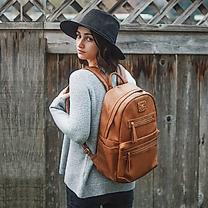 miss fong Small Diaper Bag Leather Diaper Bag Backpack Baby Diaper Bag, Baby Bag for Travel, Baby Diaper Bags, Small Diaper Bag with 7 Pockets Diaper Bag Organizer USB Charger & 2 Insulated Pockets