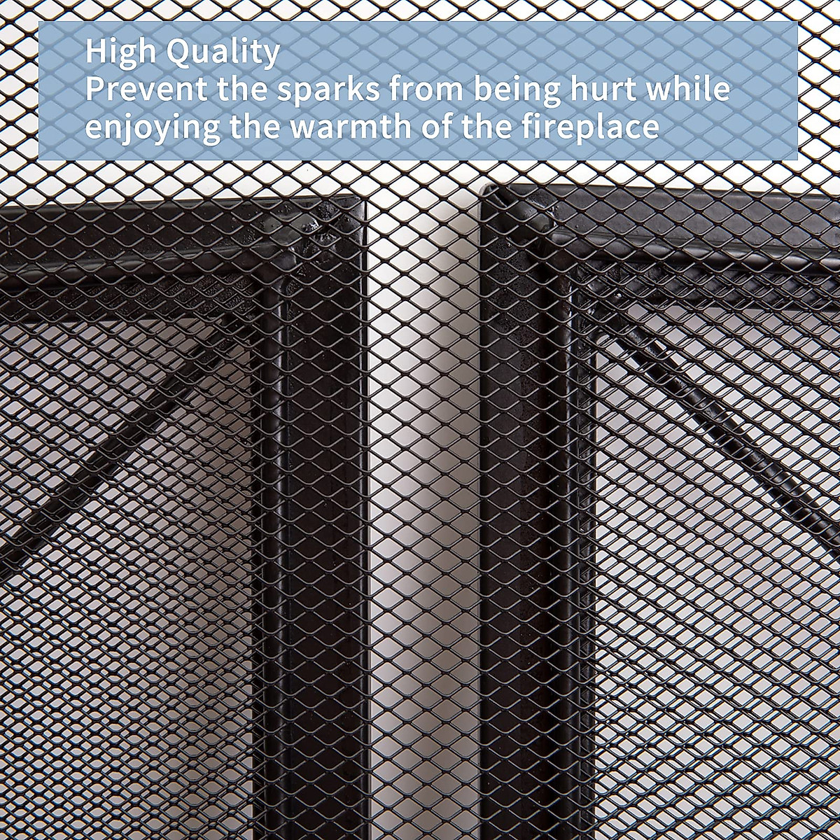 BESHINY Indoor Fireplace Screen 3 Panel Wrought Iron Large Screen Metal Decorative Mesh Cover