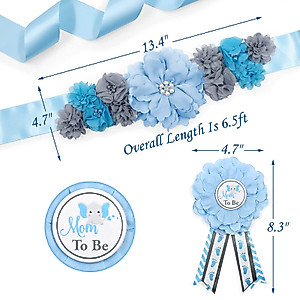 Blue Elephant Maternity Sash Mom to Be & Daddy to Be Corsage Set Blue and Gray Flower Belly Belt Blue Belly Sash Corsage Blue Little Peanut Theme Baby Shower Maternity Photography Keepsake