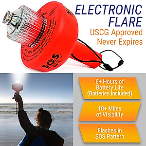 USCG Boating Safety Kit - Electronic Flare - First Aid Kit - Whistle - Multi tool - Waterproof Case (Plastic)