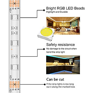 50Ft/15M Bluetooth RGB LED Strip Lights - Music Sync LED Light Strip Controlled by Smart Phone APP - 450LEDs RGB LED Light Strips Full Kit with Remote Controller for Party, Living Room