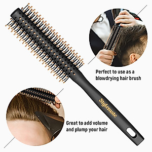 Stylemate Men's Hair Styling Combs and Brush Set - Roller Brush for Adding Volume, Pompadour, Slicked-back, Fauxhawk, Undercut Styling Combs