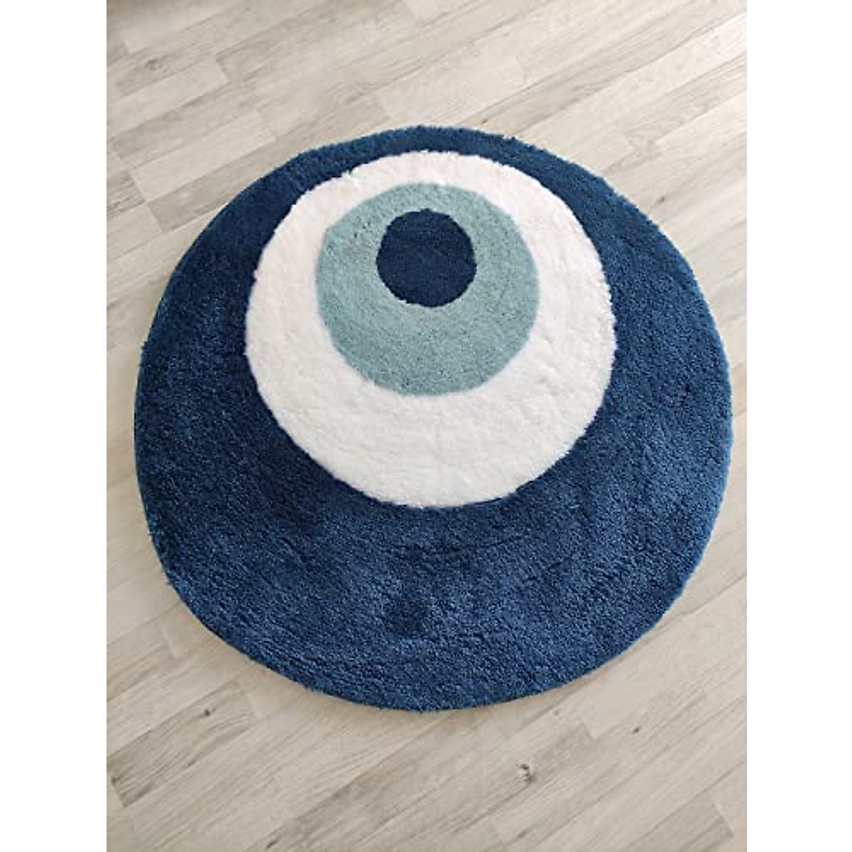 Evil Eye Fluffy Rug,Circle Area Rug, Aesthetic Rug for Bedroom,Handmade Tufted Rug, Nursery Room, Living Room, Bathroom Rug, Non Slip Washable Blue Rug (35" x 35", Blue)