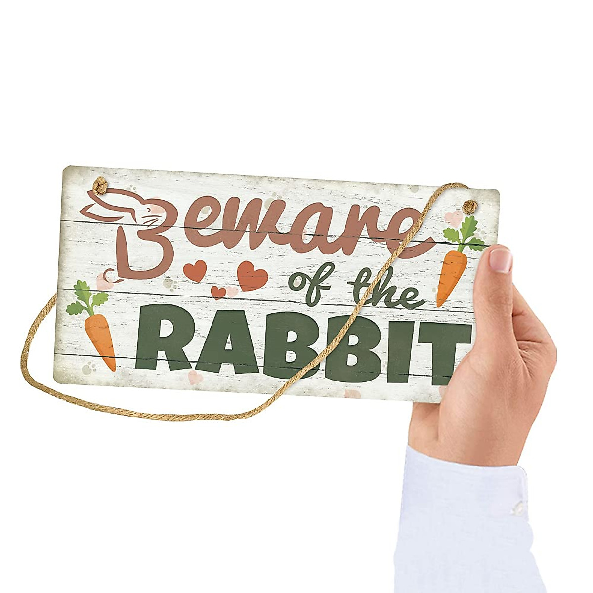 Putuo Decor Rabbit Sign, Outdoor Funny Bunny Decor, Decorative Garden Sign for Porch, Patio, 10x5 Inches Hanging Plaque - Beware of The Rabbit