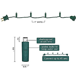 yongzhenlite UL Listed 50 Count 5MM Wide Angle Led Christmas Lights Set,Outdoor Mini Led String Lights for Garden Patio Trees Lighting Decorations,17 Feet Green Wire (Warm White)