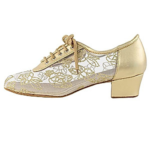 Very Fine Dancesport Shoes - Ladies' Practice, Salsa, Latin Ballroom Dance Shoes - Classic 2002-1.5-inch Heel & Canvas mesh Shoe Bag (Light Gold Leather & #79 Mesh, Size 7.5)