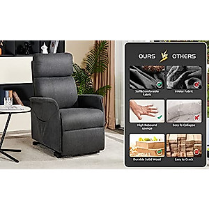 Power Lift Recliner Chair for Elderly, Lift Chair with Heat and Massage, 3 Positions Fabric Recliner Chair Sofa with 2 Side Pockets & Remote Control for Living Room (Grey)