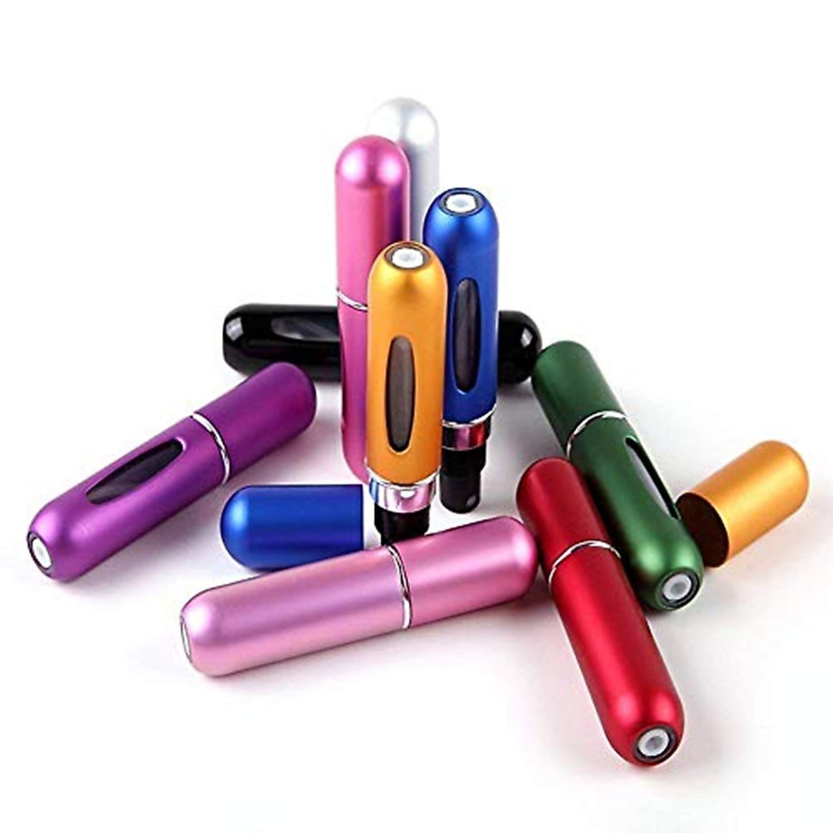 MuOu 3 Pack - 5 Milliliter Mini Refillable Perfume Atomizer Bottle, Multicolor Perfume Spray, Scent Pump Case for Traveling and Outgoing (Gold-Black-Silver)