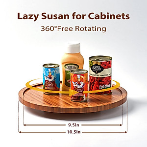 Bamboo Lazy Susan Turntable 10.5”, with Metal Bearing System & Anti-Slip Silicone Pad, Wood Rotating Spice Rack Cabinet Under Sink Organizer for Pantry Kitchen Bathroom Storage