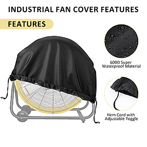 KINPEE Industrial Fan Cover, Waterproof & Dustproof Cover for 30" High Velocity Movement Heavy Duty Drum Fan, Heavy Duty Outdoor Floor Fan Cover, 600D Oxford Fabric, Fits up to 36x11x36 inches(Black)