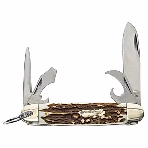 Uncle Henry Next Gen Staglon 23UH Scout 6.1in Folding Knife with 2.4in Stainless Steel Drop-Point Blade, Awl, Can Opener, Screwdriver, Cap Lifter, and Staglon Handle for Hunting, Camping and EDC