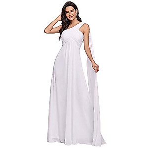 Ever-Pretty Women's Summer One-Shoulder Empire Waist Chiffon Pleated Maxi Formal Dress White US6