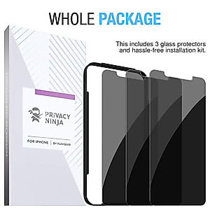 PrivacyNinja Privacy Screen Protector for iPhone 12 Pro MAX [New Generation] Full Coverage Tempered Glass (3-Pack)