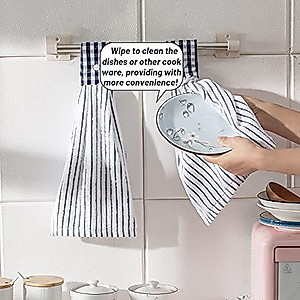 2 Pcs Hanging Kitchen Hand Towels with Loop, Home Bath Absorbent Towel Decorative for Bathroom, Laundry Room, Navy Stripes