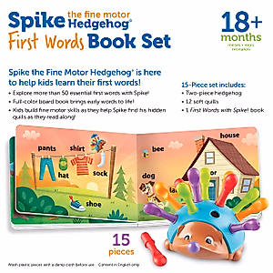 Learning Resources Spike The Fine Motor Hedgehog First Words -Ages 18+ Months,15 Pieces, Toddler Learning Toys, Fine Motor Fun for Kids, Preschool Toys
