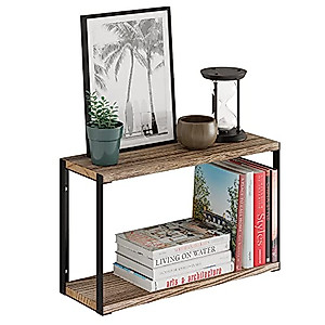 Wallniture Roca 17"x6" Bookshelf for Living Room Decor, Bathroom Organizer Shelf for Bathroom Accessories, 2 Tier Floating Shelves for Bedroom, Office, Burnt Finish